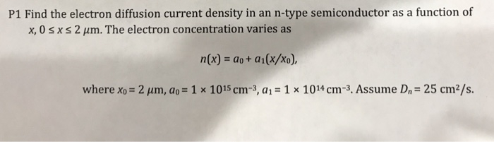Solved P1 Find the electron diffusion current density in an | Chegg.com
