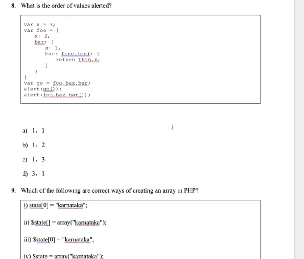 Solved 8. What is the order of values alerted? var x = 3; | Chegg.com