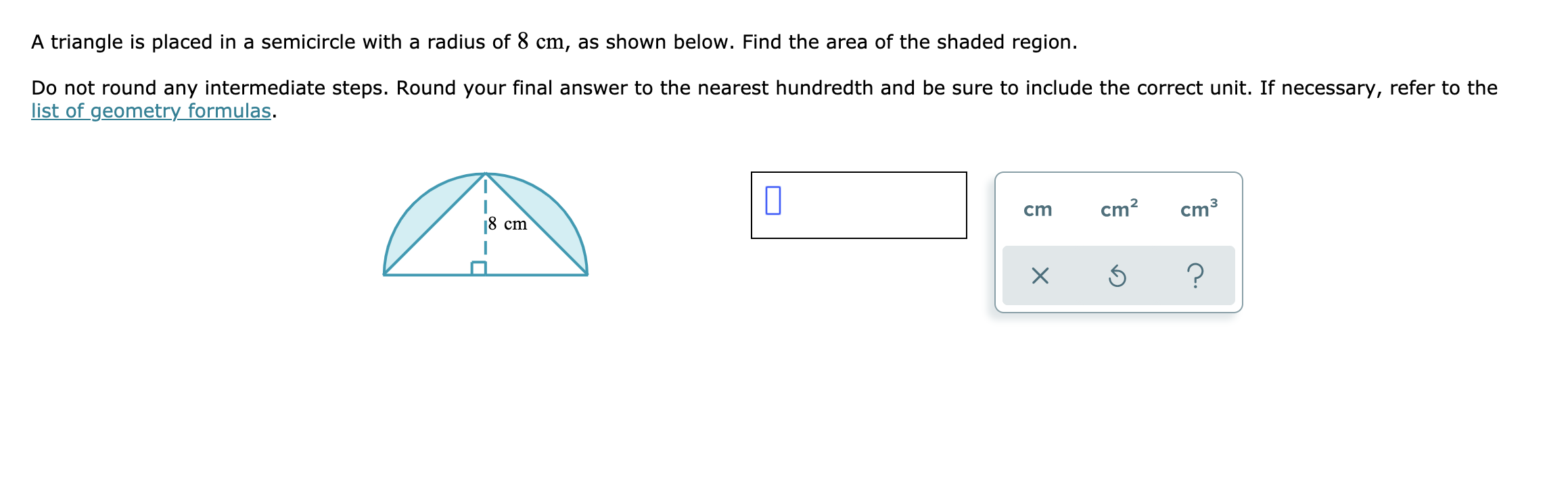 Solved A triangle is placed in a semicircle with a radius of | Chegg.com