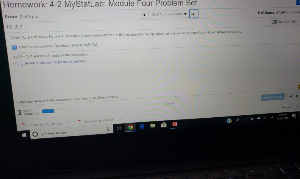 Solved Homework: 4-2 MyStatLab: Module Four Problem Set | Chegg.com