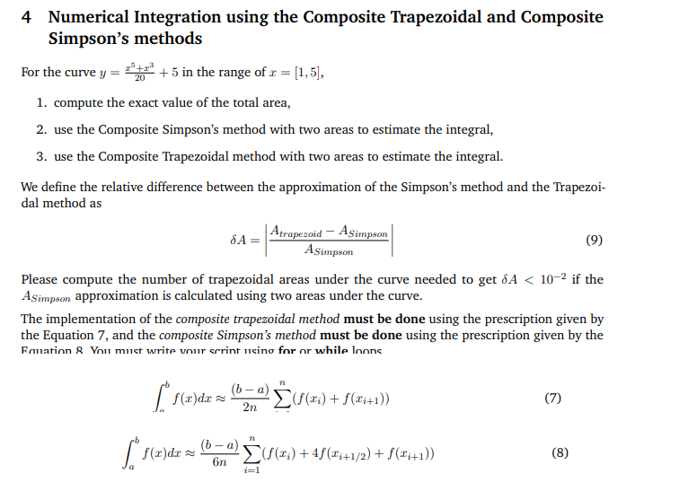 Solved 4 Numerical Integration using the Composite | Chegg.com