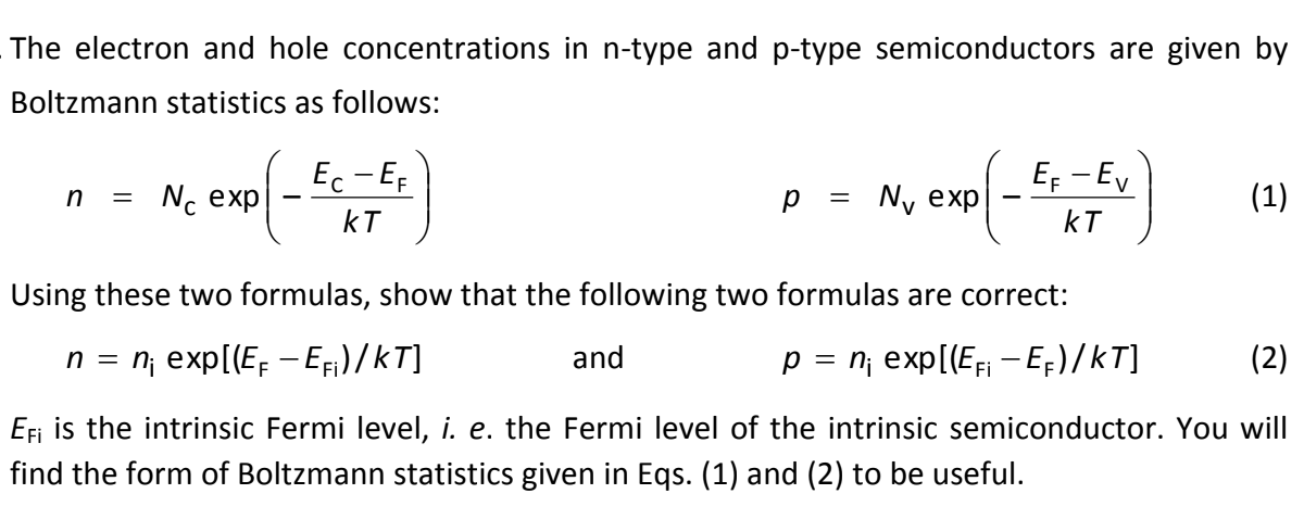 Solved The Electron And Hole Concentrations In N Type And
