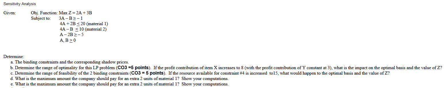 Solved A,B≥0 Determine: a. The binding constraints and the | Chegg.com