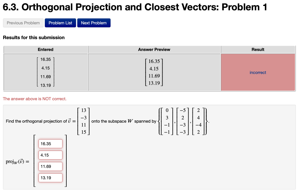 Solved 6.3. Orthogonal Projection and Closest Vectors: | Chegg.com