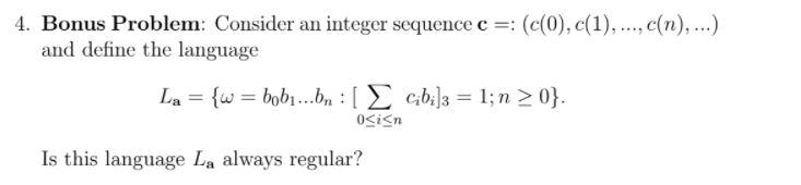 Solved 4. Bonus Problem: Consider an integer sequence c = | Chegg.com