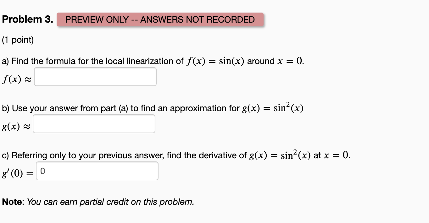 Solved Problem 3. PREVIEW ONLY -- ANSWERS NOT RECORDED (1 | Chegg.com