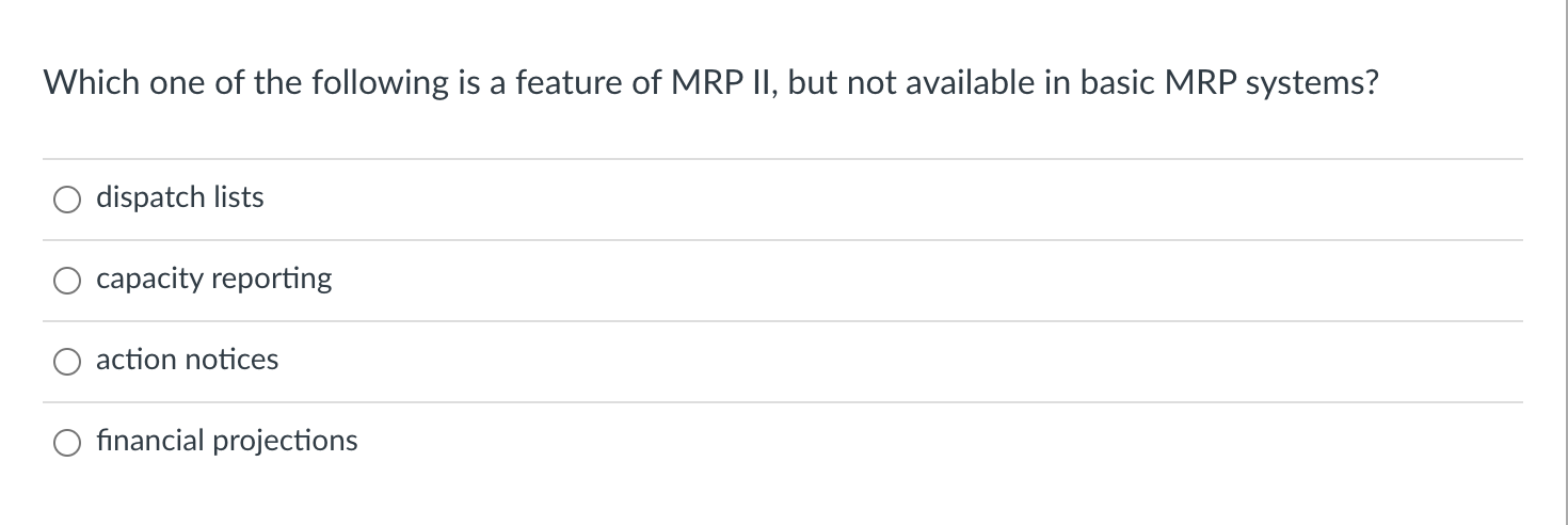 Solved Which one of the following is a feature of MRP II, | Chegg.com