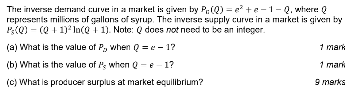 Solved The inverse demand curve in a market is given by | Chegg.com