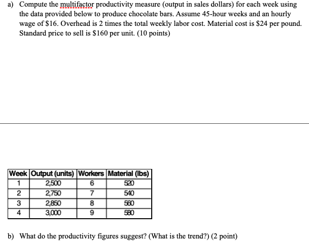 Solved a) Compute the multifactor productivity measure | Chegg.com