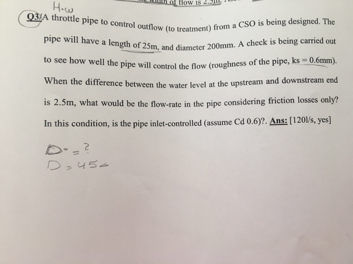 flow is Q3/A throttle pipe to control outflow (to | Chegg.com