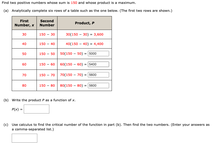 Solved Find two positive numbers whose sum is 150 and whose | Chegg.com