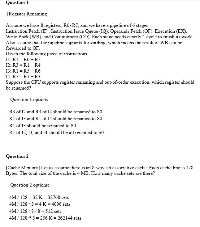 Solved [Register Renaming] Assume we have 8 registers, | Chegg.com