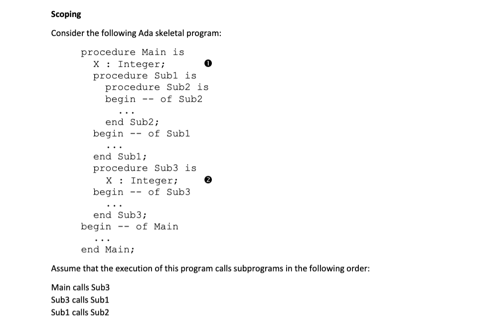 Solved Scoping Consider the following Ada skeletal program: | Chegg.com