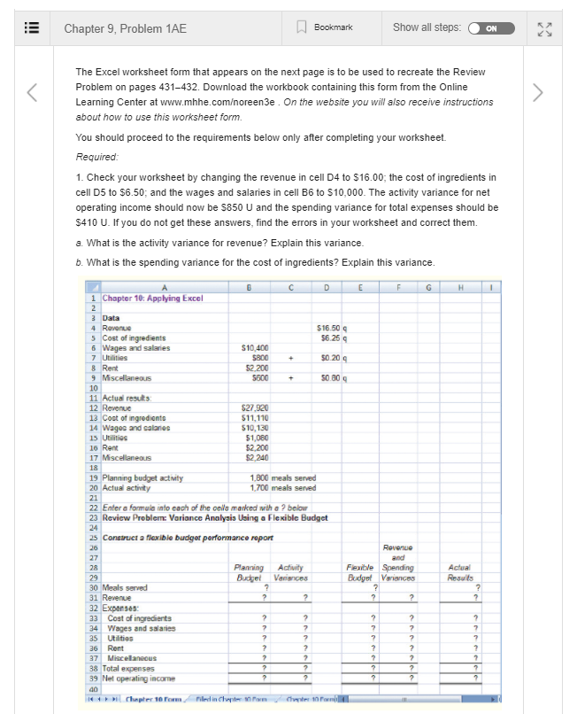 Solved I would like an excel solution to the managerial | Chegg.com