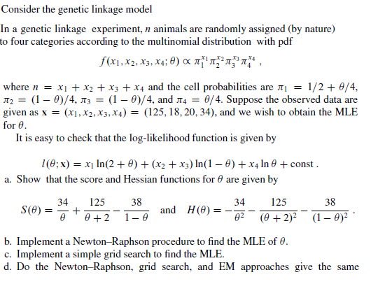 Consider the genetic linkage model In a genetic | Chegg.com