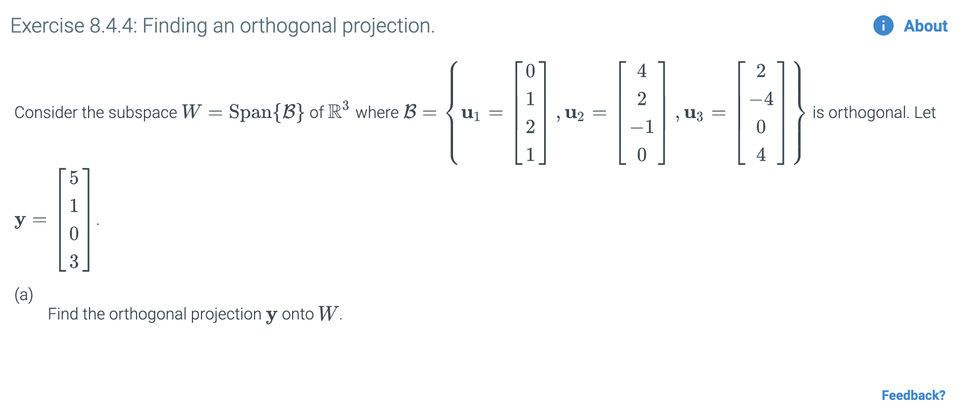 Solved Exercise 8.4.4: Finding an orthogonal projection. i | Chegg.com