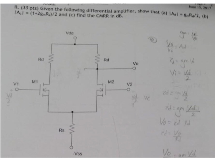 Solved Given the Following amplifier show that (a) |Ad| = | Chegg.com