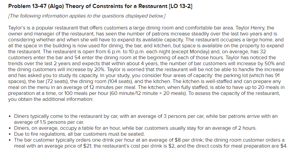 Solved Problem 13-47 (Algo) Theory of Constraints for a | Chegg.com