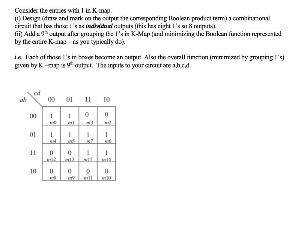 Solved Consider the entries with 1 in K-map. (1) Design | Chegg.com