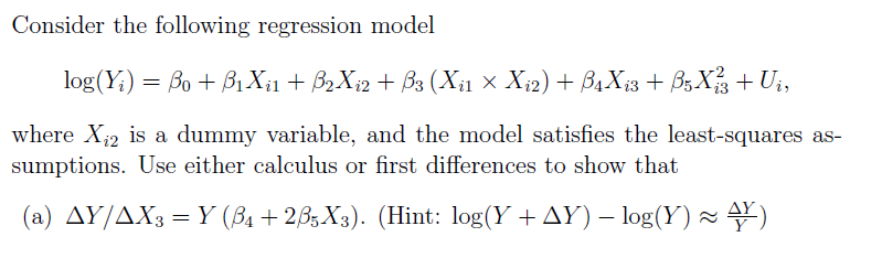 Consider the following regression model | Chegg.com