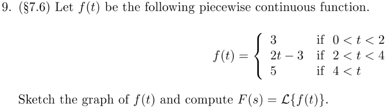 Solved 9. (87.6) Let f(t) be the following piecewise | Chegg.com