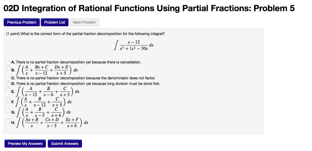 Solved 02D Integration of Rational Functions Using Partial | Chegg.com
