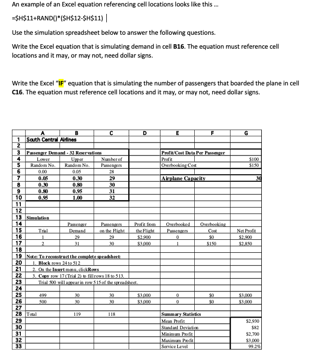Solved An Example Of An Excel Equation Referencing Cell 