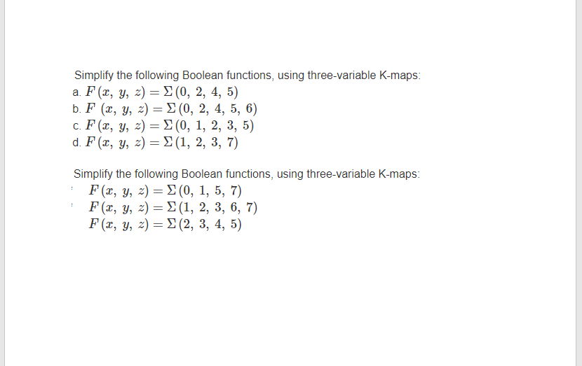 Solved Simplify the following Boolean functions, using | Chegg.com