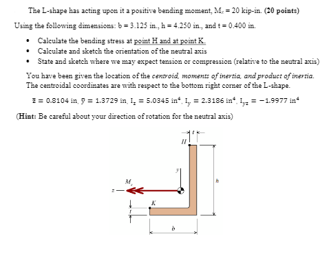 Solved The L-shape has acting upon it a positive bending | Chegg.com