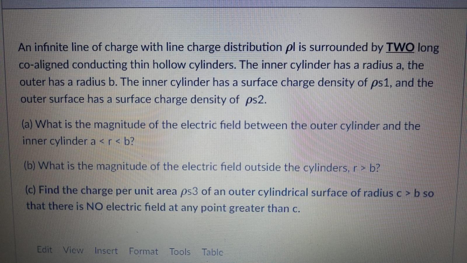 Solved An infinite line of charge with line charge | Chegg.com