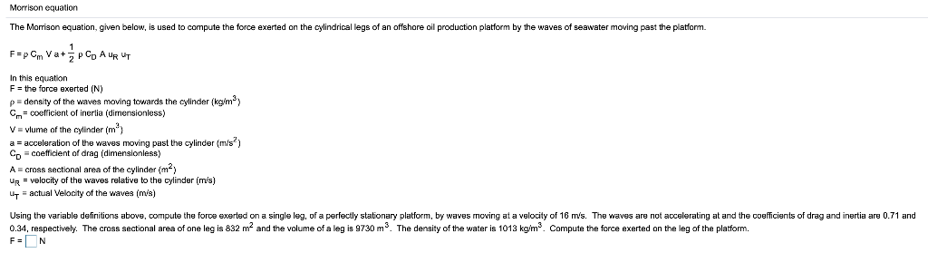 Solved Mcrrison equation The Morrison equation, given below, | Chegg.com