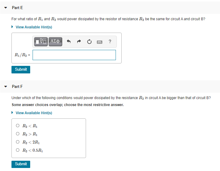Solved Part B You are given two circuits with two batteries | Chegg.com
