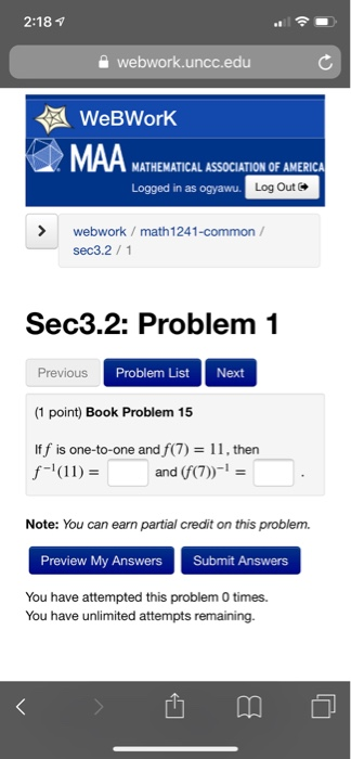 Solved 2:18 a webwork.uncc.edu ( WeBWorK MAA MATHEMATICAL | Chegg.com