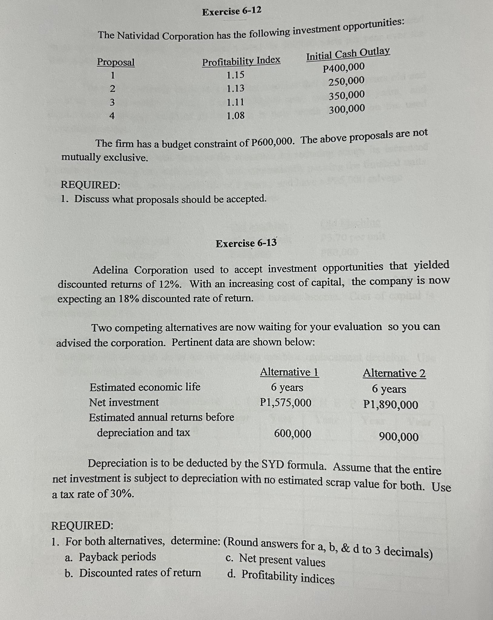 Solved Exercise 6-12 The Natividad Corporation has the | Chegg.com