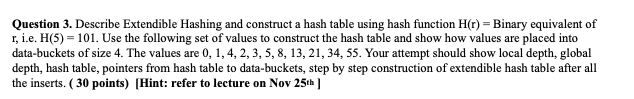 Solved Question 3. Describe Extendible Hashing and construct | Chegg.com