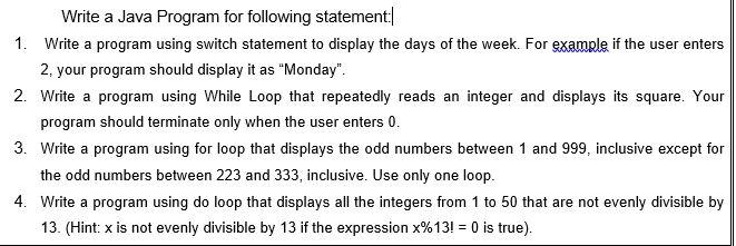Solved Write a Java Program for following statement:| 1. | Chegg.com