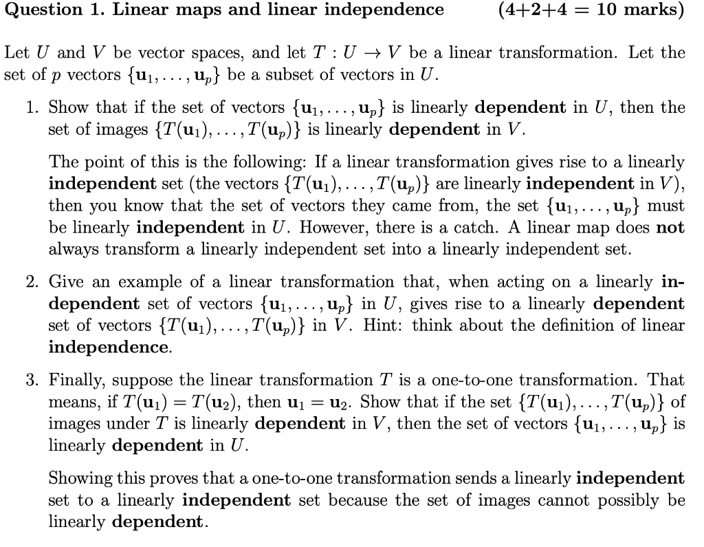 Solved Question 1. Linear maps and linear independence | Chegg.com