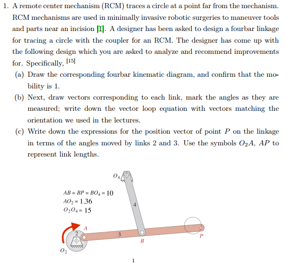 1. A remote center mechanism (RCM) traces a circle at | Chegg.com