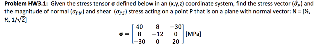 Solved Problem HW3.1: Given the stress tensor o defined | Chegg.com