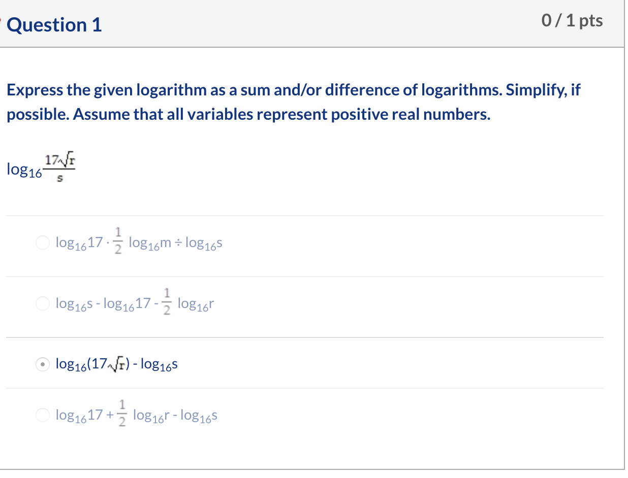 Solved Express the given logarithm as a sum and or | Chegg.com