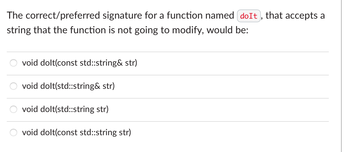 Solved The correct/preferred signature for a function named | Chegg.com