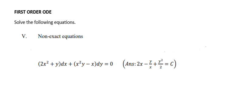 Solved FIRST ORDER ODE Solve the following equations. V. | Chegg.com