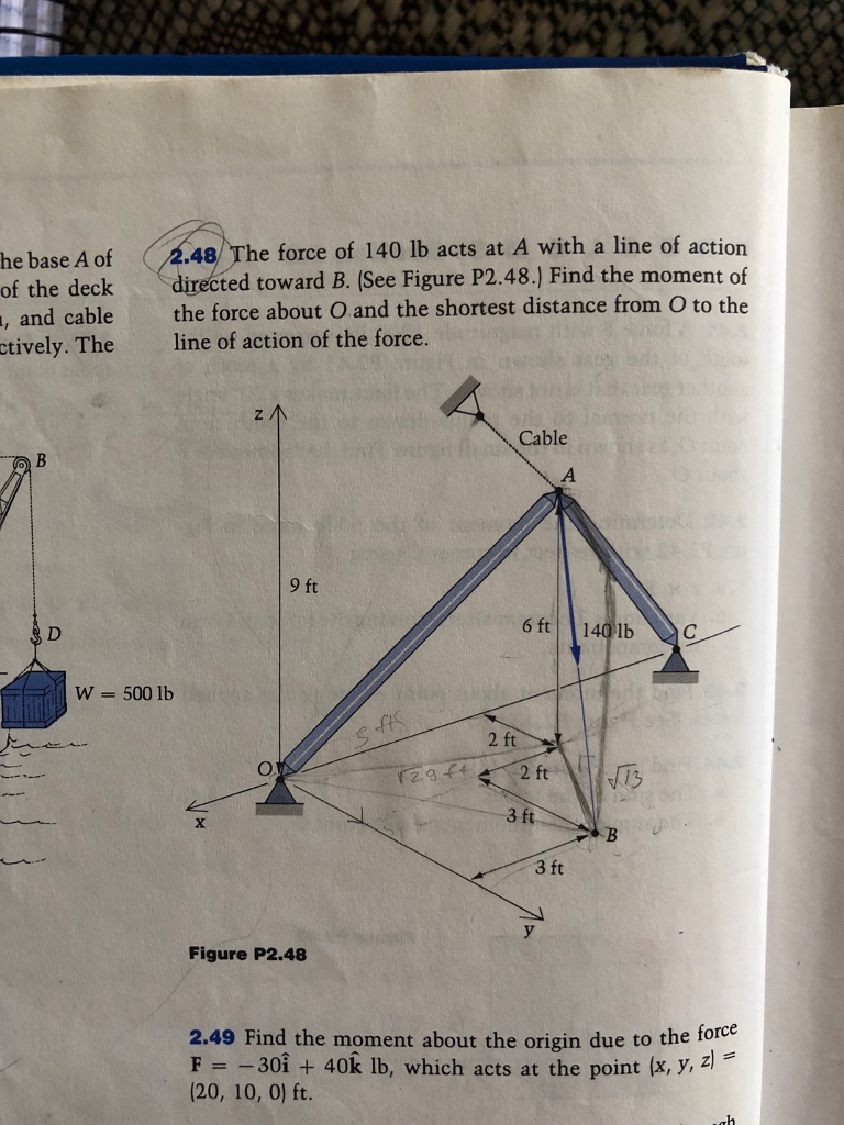 Solved 48 The force of 140 lb acts at A with a line of | Chegg.com
