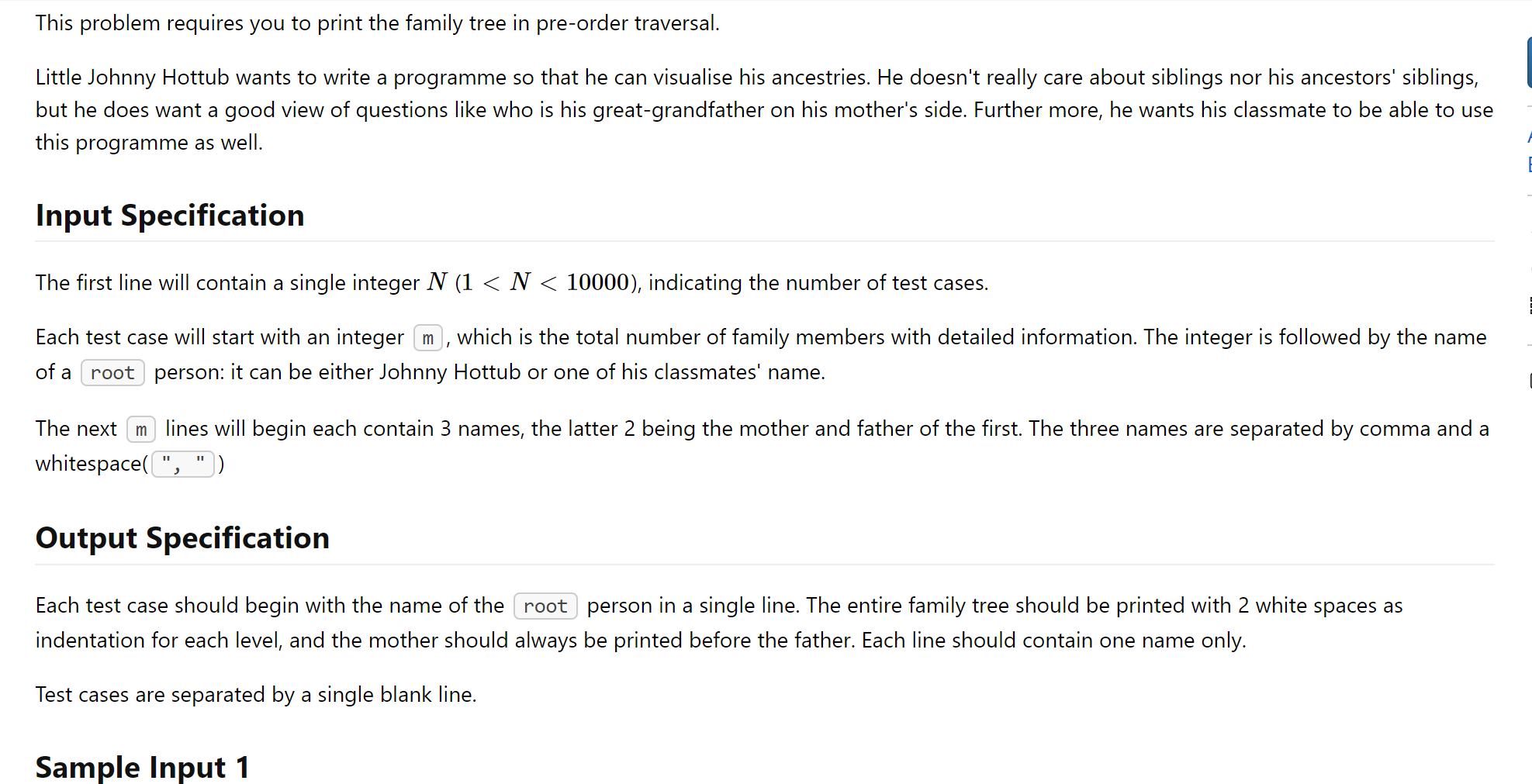 Solved This problem requires you to print the family tree in | Chegg.com