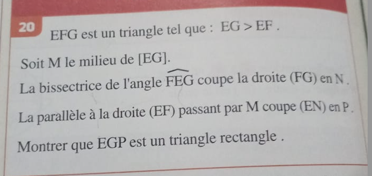 Solved EFG is a triangle such that: EG>EF. ﻿Let M be the | Chegg.com