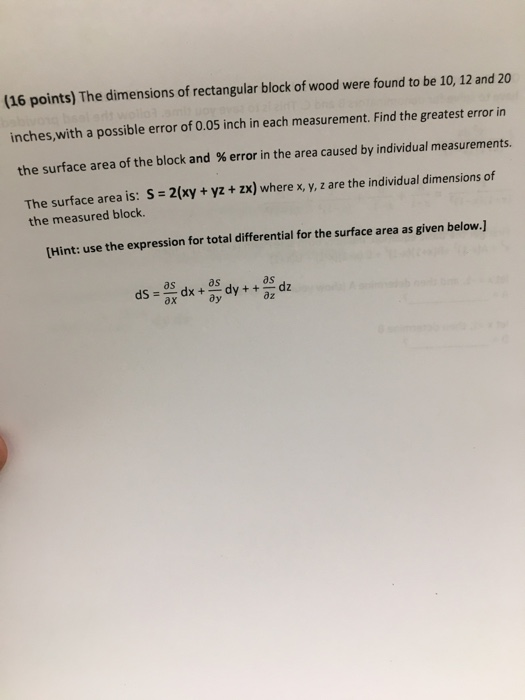 Solved (16 points) The dimensions of rectangular block of | Chegg.com