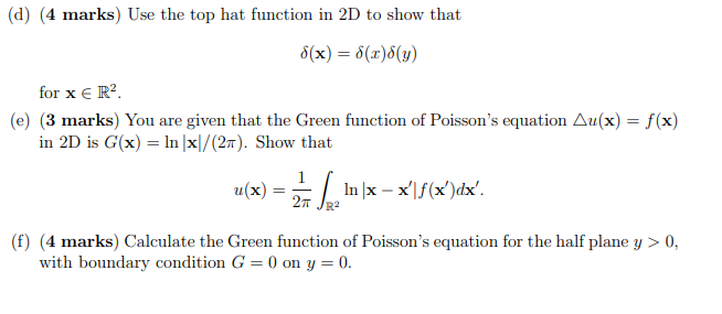 Solved (d) (4 marks) Use the top hat function in 2D to show | Chegg.com