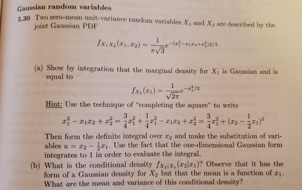 Solved 5 30 Two Zero Mean Unit Variance Random Variables
