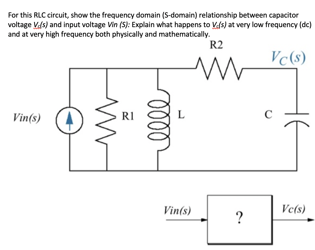 Solved For this RLC circuit, show the frequency domain | Chegg.com