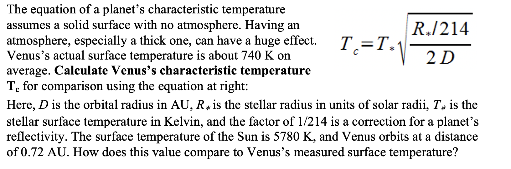 Solved The equation of a planet's characteristic temperature | Chegg.com